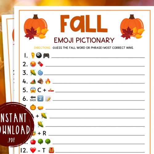 Fall Emoji Pictionary Game Printable Autumn Games Fall - Etsy