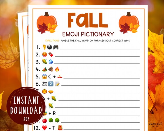 Fall Emoji Pictionary Game Printable Autumn Games Fall | Etsy