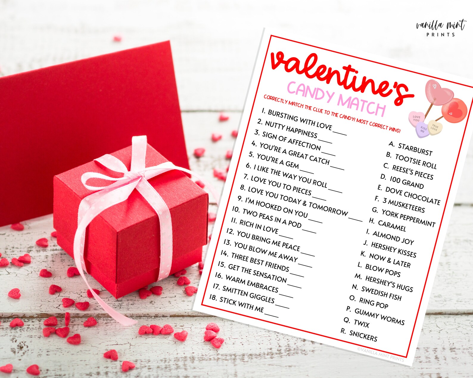 Valentine's Day Candy Match Game Fun Valentine's Day | Etsy