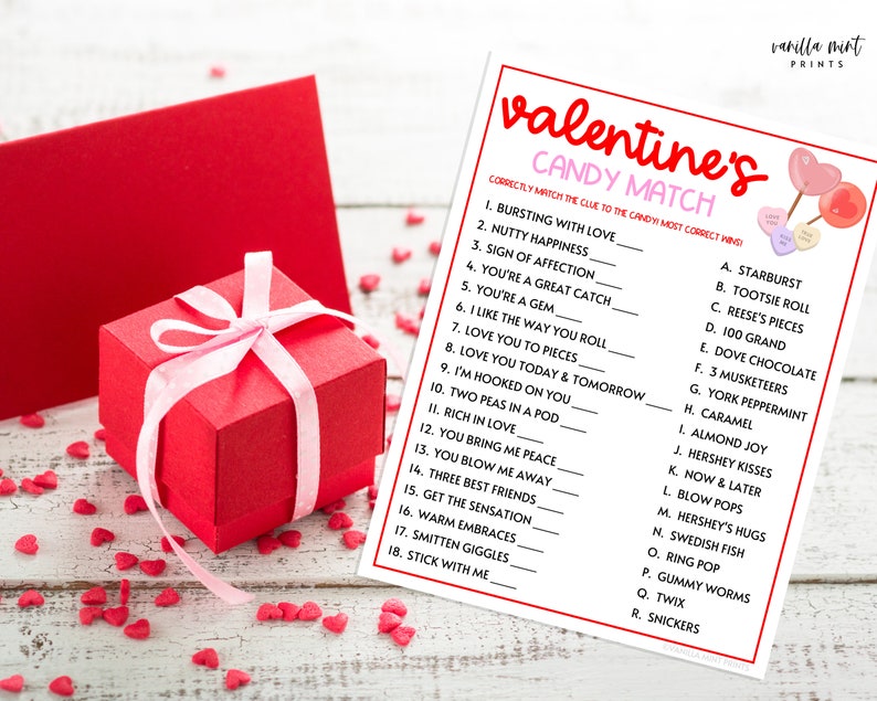 Valentine's Day Candy Match Game Fun Valentine's Day - Etsy