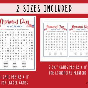 Memorial Day Word Search Game | Printable Memorial Day Party Games ...