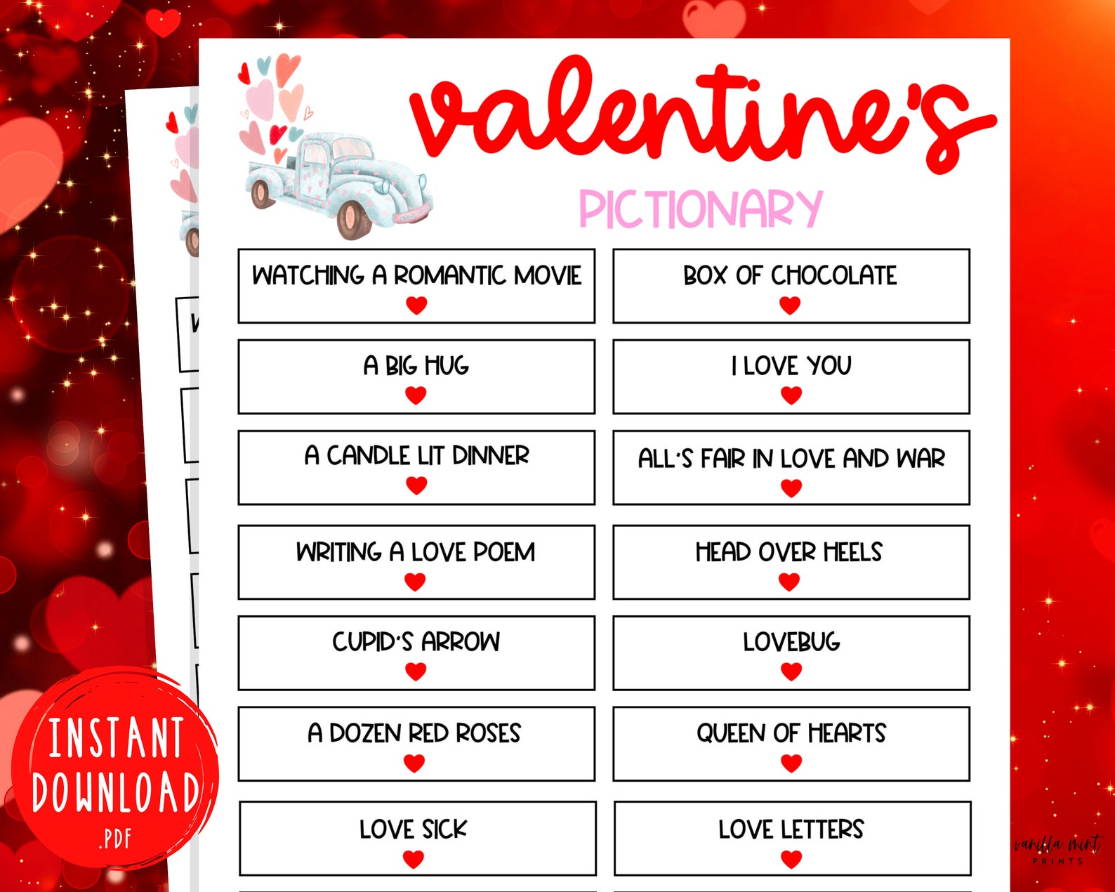 Valentine's Day Pictionary Game Fun Valentine's Day - Etsy