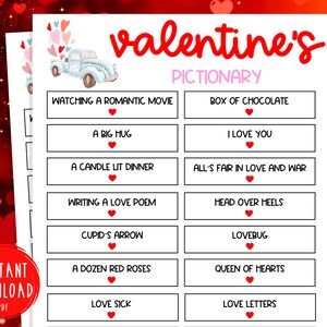 Valentine's Day Pictionary Game Fun Valentine's Day Printable Party ...