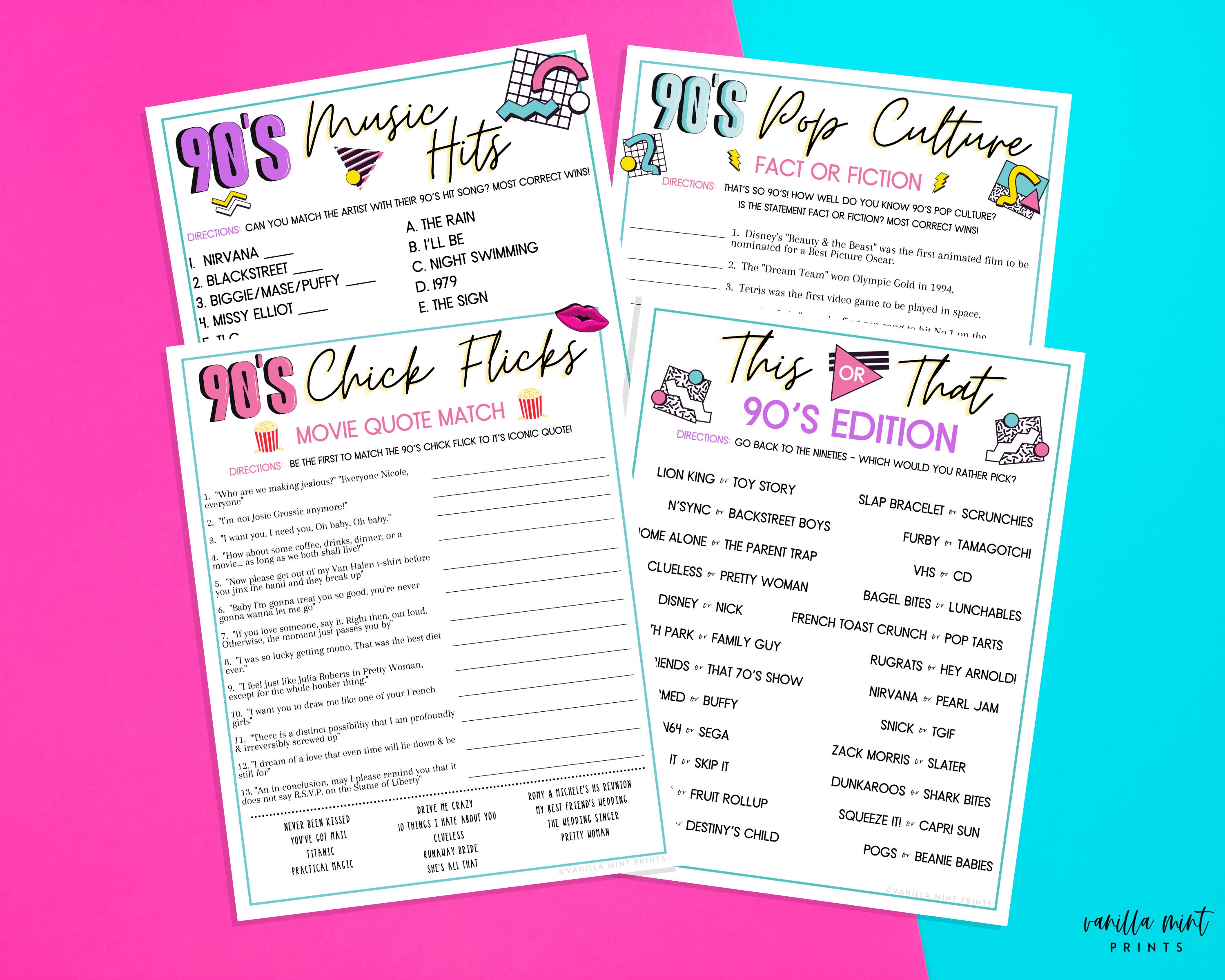 1990's Trivia 90s Trivia BUNDLE of 10 Games Trivia | Etsy