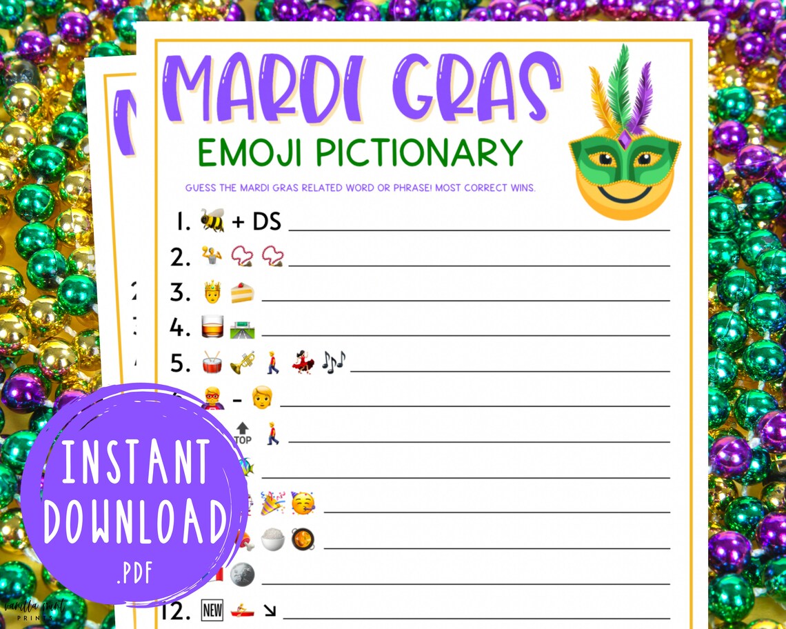 Mardi Gras Emoji Pictionary Game Fat Tuesday Party Games | Etsy UK