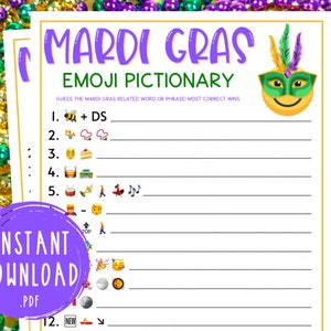 Mardi Gras Emoji Pictionary Game | Fat Tuesday Party Games | Carnival ...