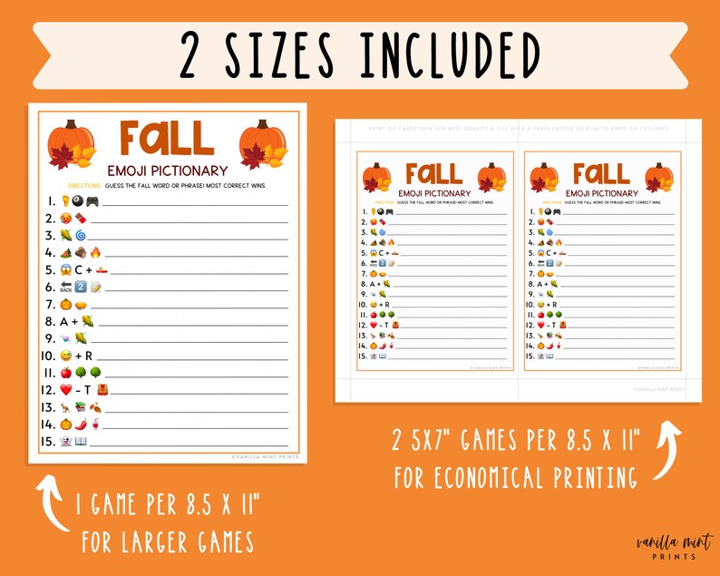 Fall Emoji Pictionary Game Printable Autumn Games Fall - Etsy