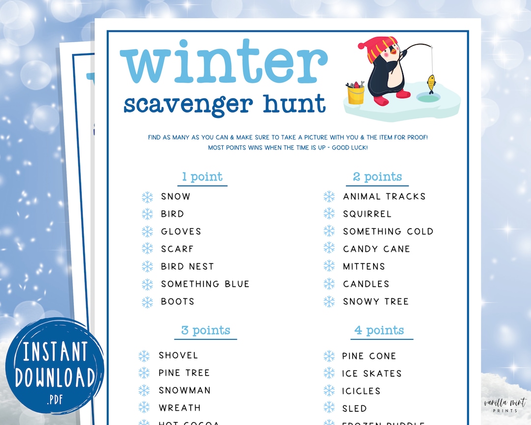 Winter Scavenger Hunt Game | Fun Printable Winter Games | Wintertime ...