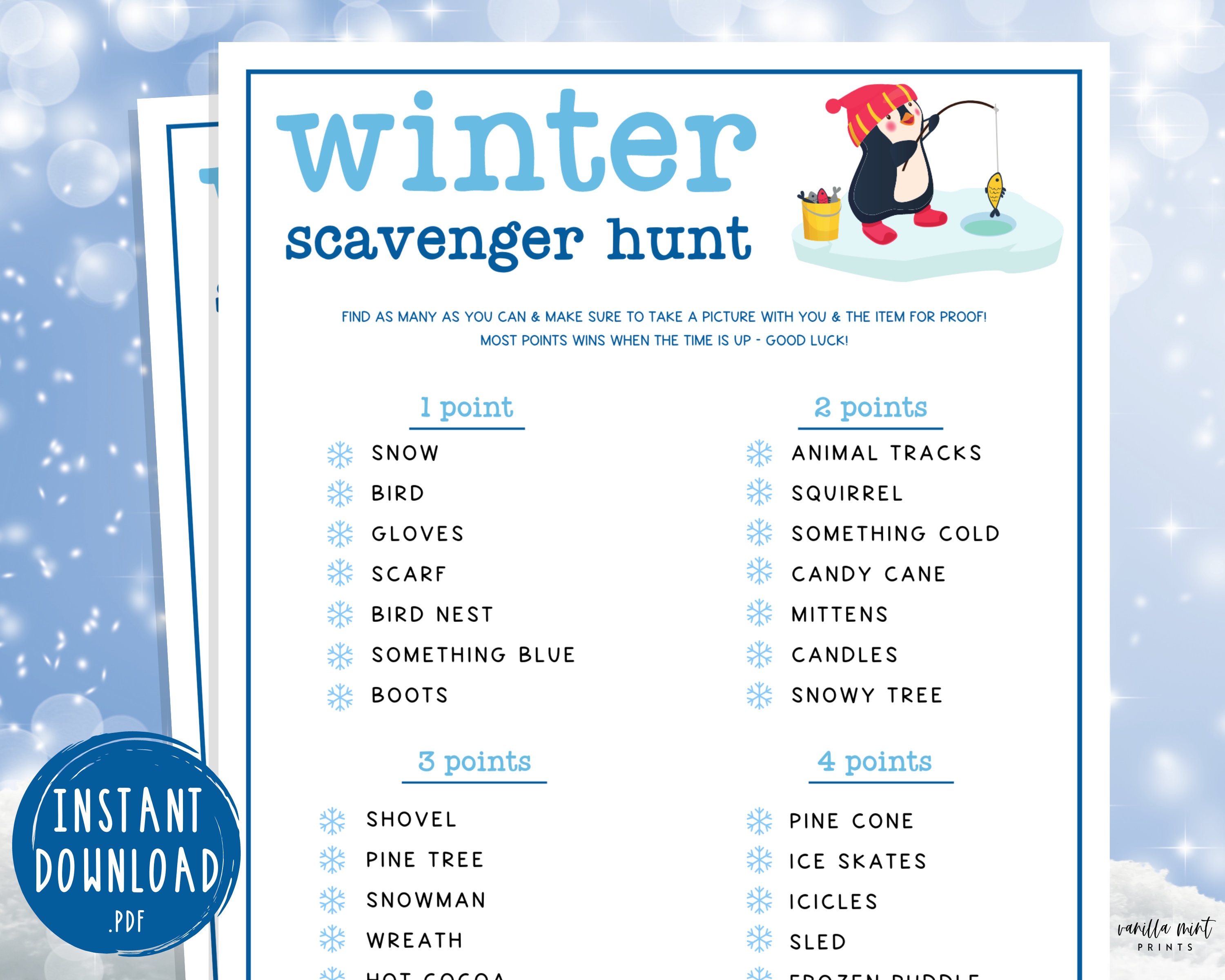 Winter Scavenger Hunt Game Fun Printable Winter Games - Etsy Australia