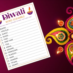 Diwali Word Scramble Game | Printable Festival of Lights Party Games ...