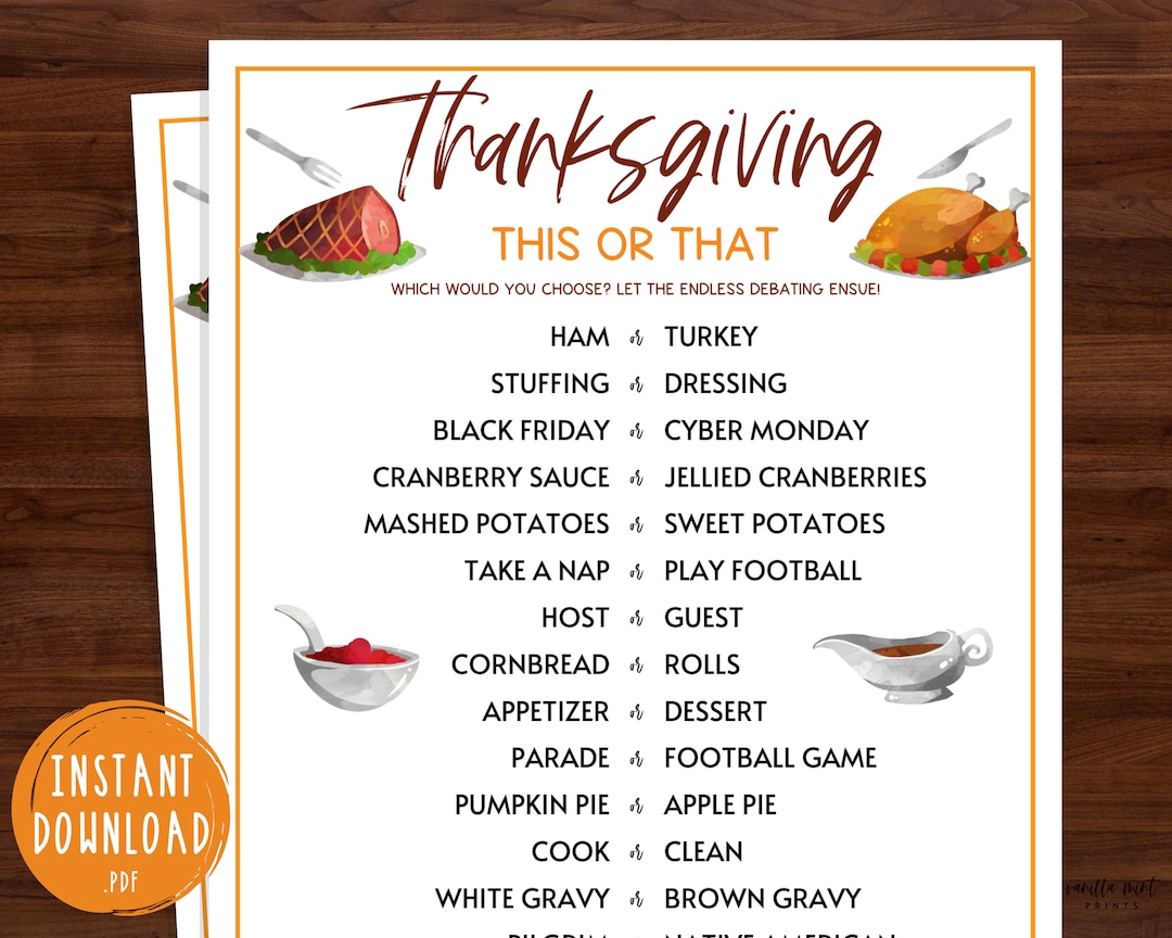 Thanksgiving This or That Game | Would You Rather Game | Thanksgiving ...