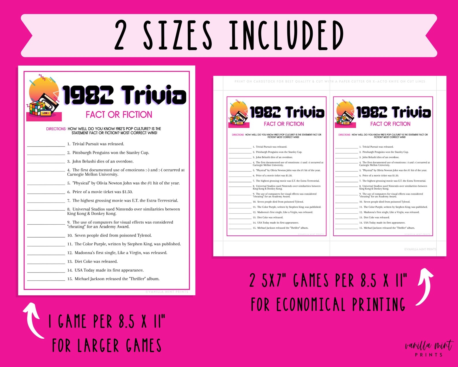 1982 Trivia 80s Pop Culture Trivia Fact or Fiction 40th - Etsy
