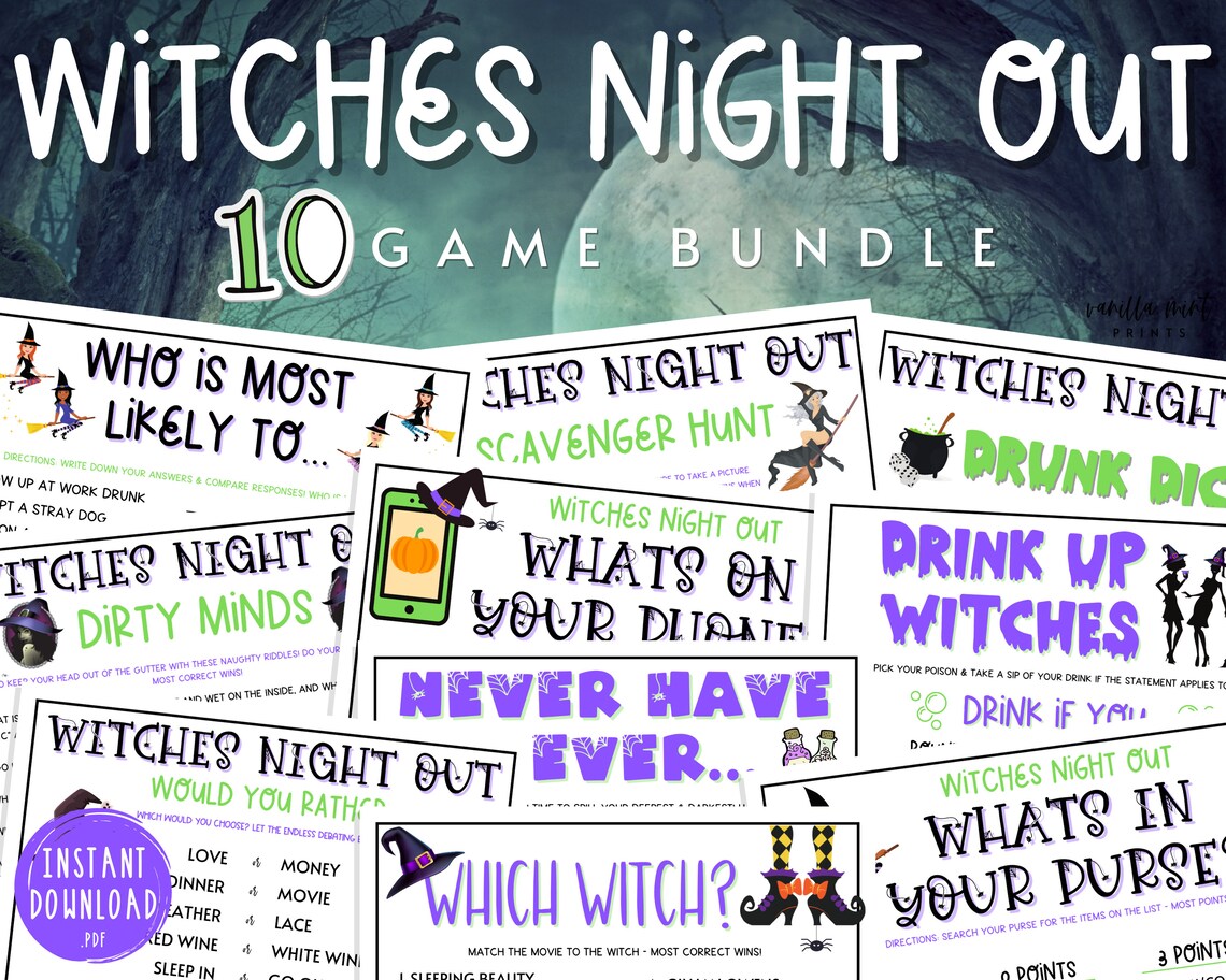 Witches Night Out 10 Game BUNDLE Fun Halloween Party Games - Etsy
