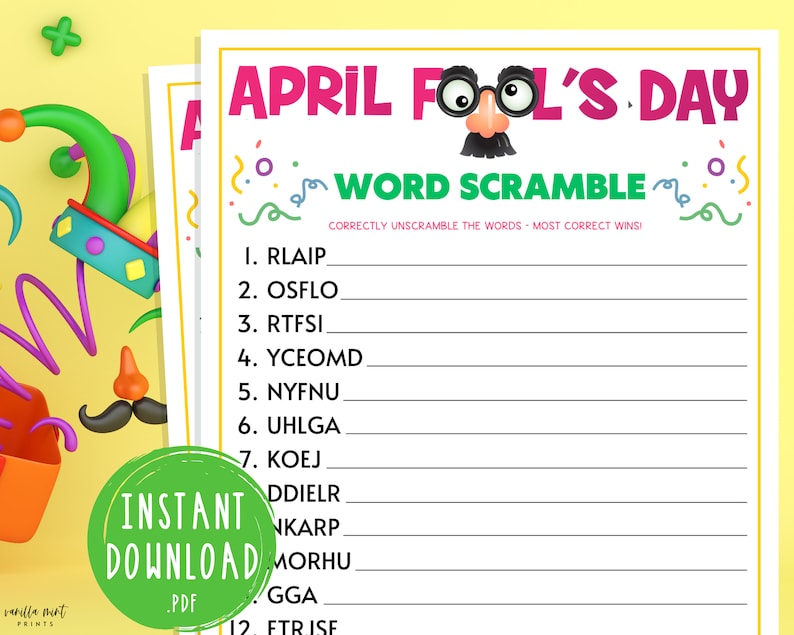 April Fool's Day Word Scramble Game April Fools Party - Etsy