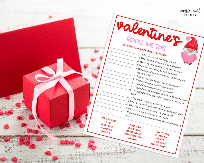 Valentine's Day Riddle Me This Game Valentine Printable - Etsy