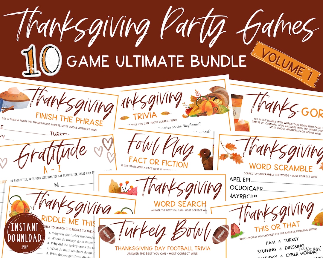 Thanksgiving Game BUNDLE Volume 1 | 10 Thanksgiving Printable Games ...