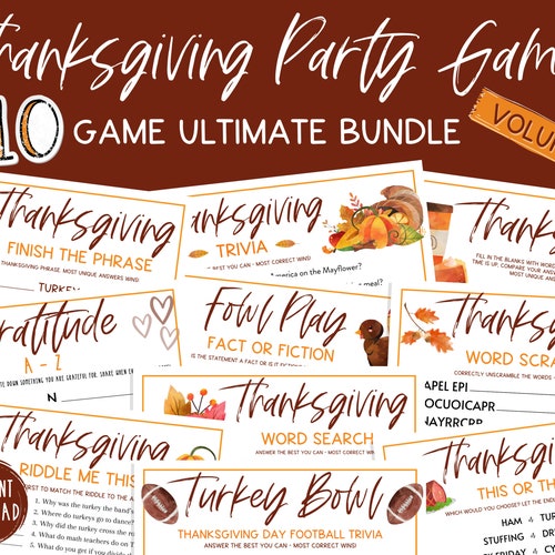 Thanksgiving Game BUNDLE Volume 1 10 Thanksgiving Printable | Etsy