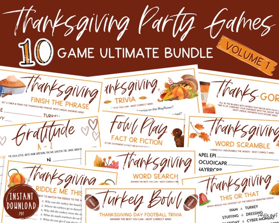 Thanksgiving Game BUNDLE Volume 1 10 Thanksgiving Printable | Etsy