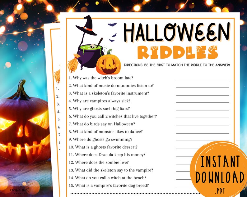 Halloween Riddles Party Game Halloween Games for Kids Fun - Etsy