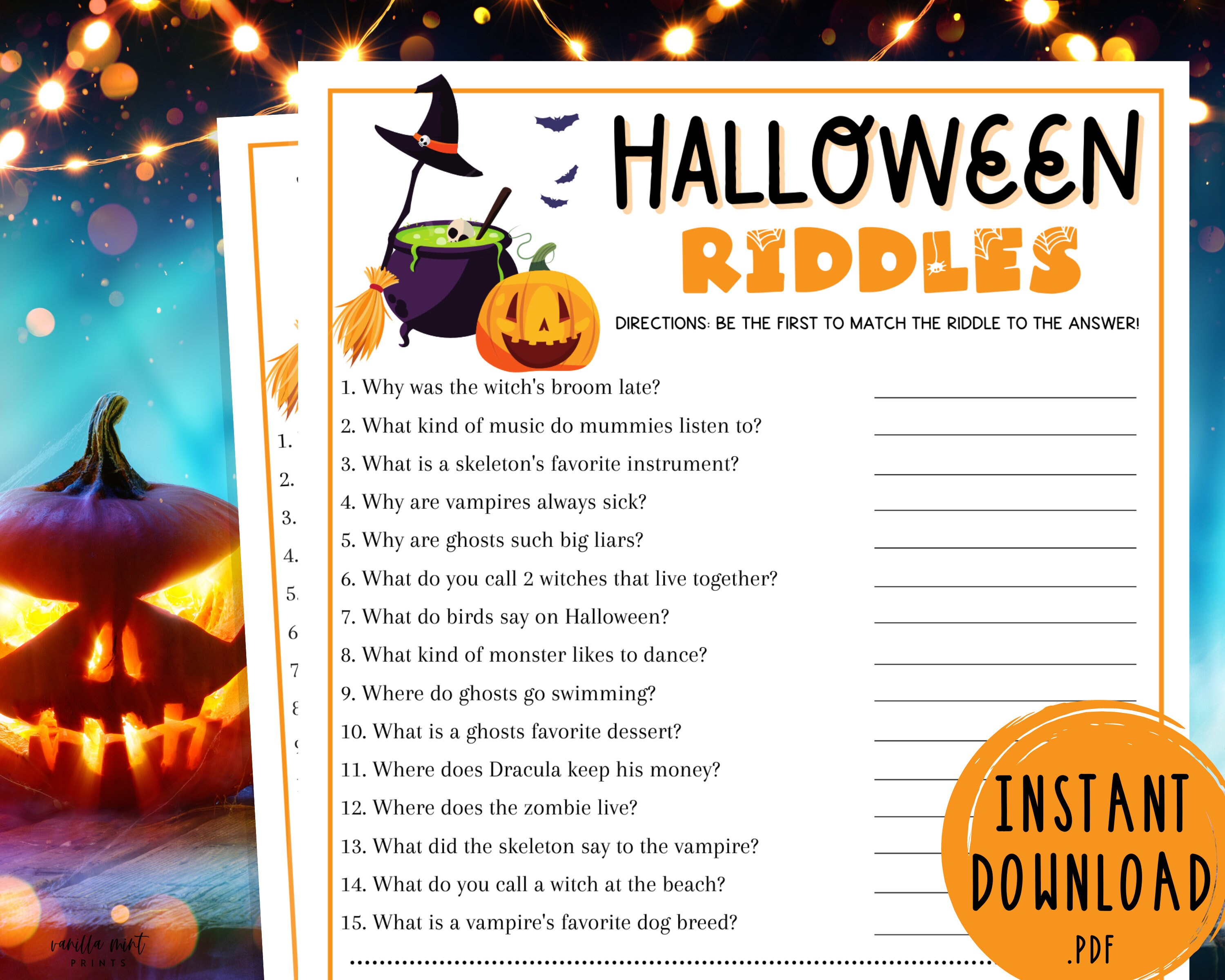 Halloween Riddles Party Game Halloween Games for Kids Fun - Etsy
