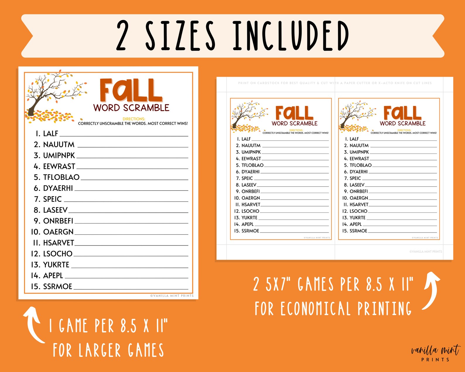 Fall Word Scramble Game Printable Autumn Games Fall Time - Etsy