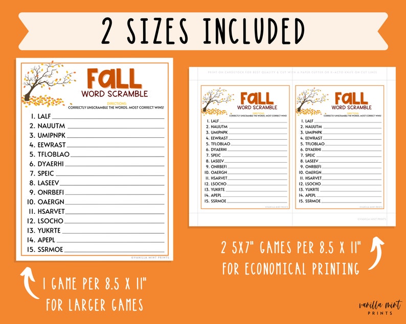 Fall Word Scramble Game Printable Autumn Games Fall Time - Etsy