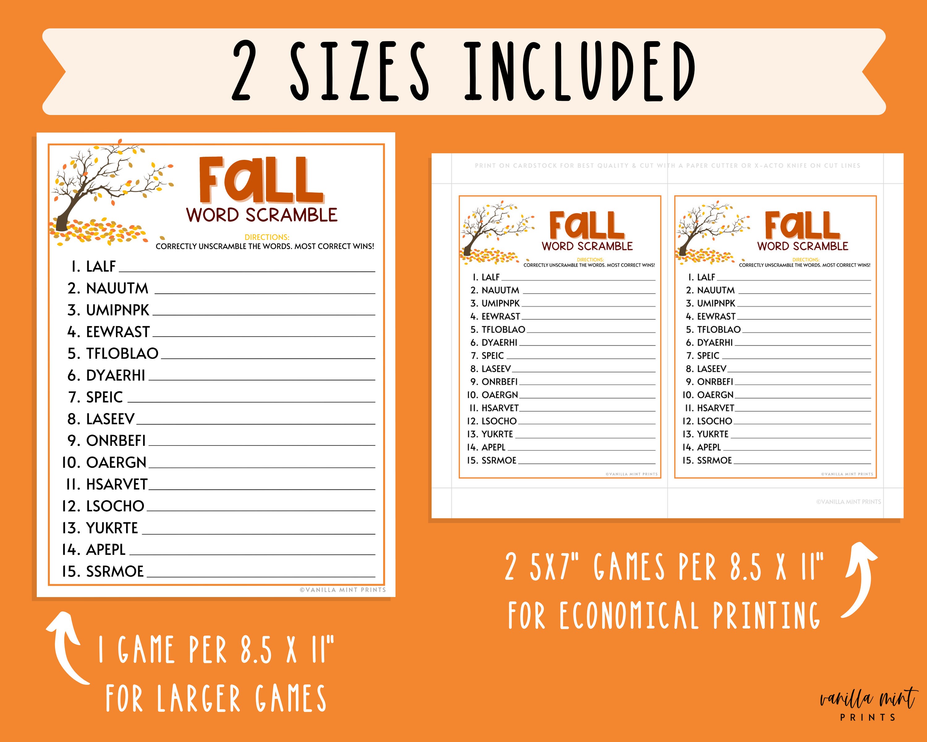 Fall Word Scramble Game Printable Autumn Games Fall Time - Etsy