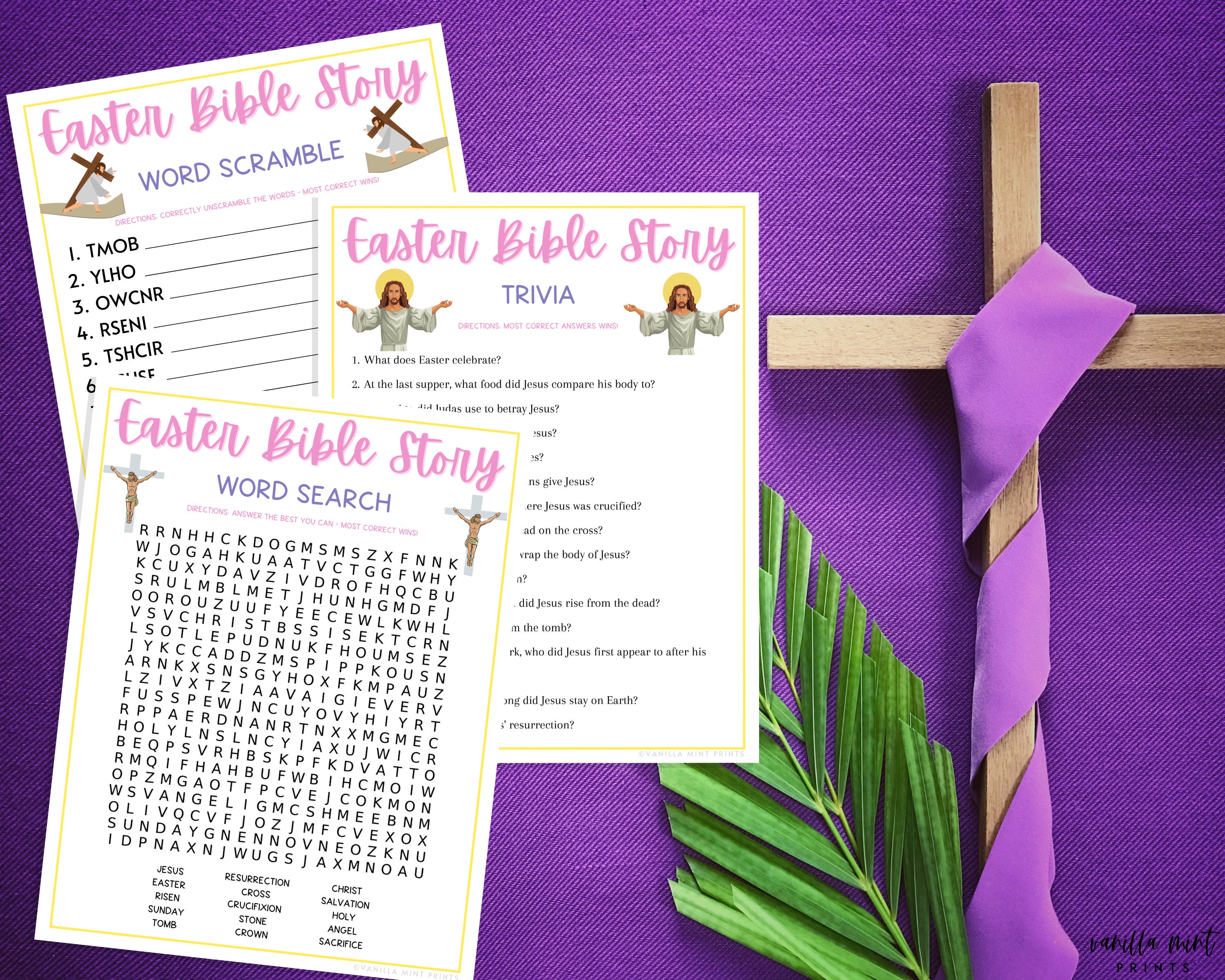 Easter Bible Story 3 Game BUNDLE Three Printable Easter - Etsy