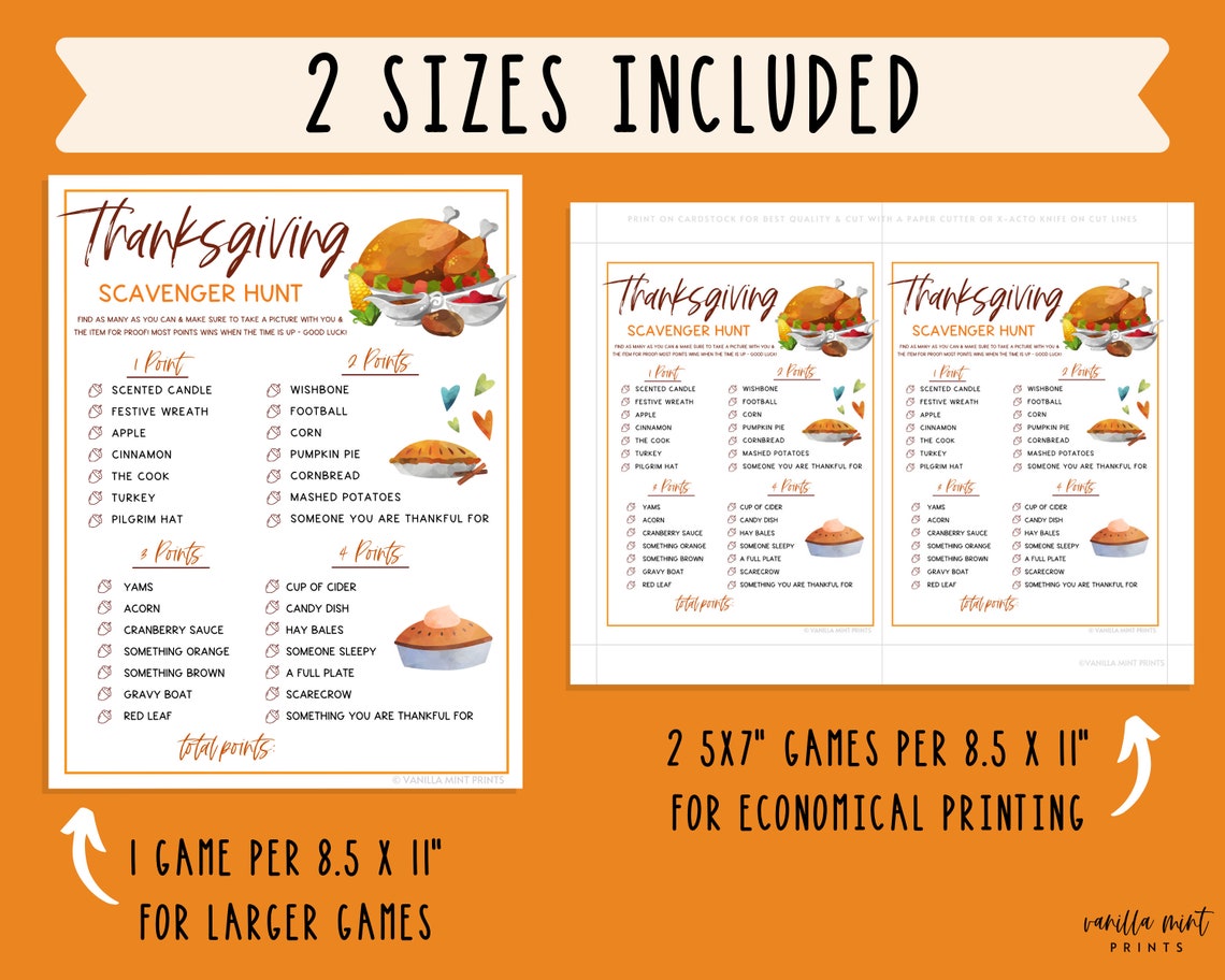 Thanksgiving Scavenger Hunt Game Thanksgiving Party Games | Etsy