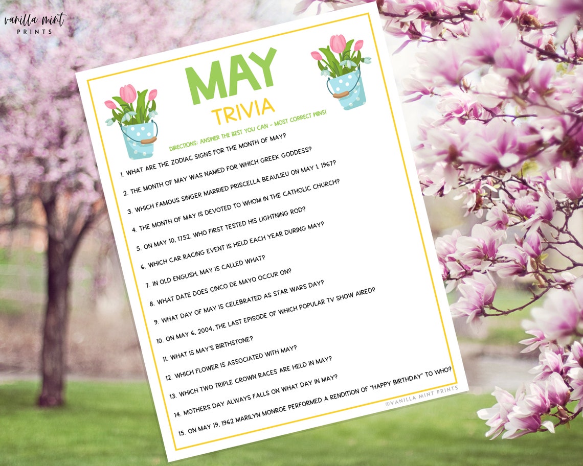 May Trivia Game Printable Month Party Games Springtime - Etsy