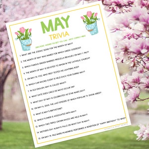 May Trivia Game | Printable Month Party Games | Springtime Activities ...