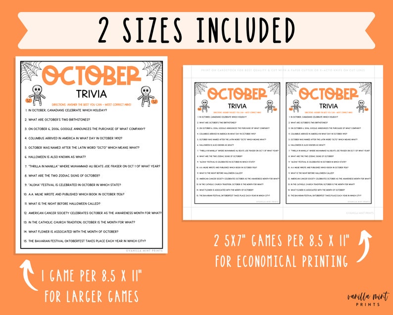 October Trivia Game | Printable Month Party Games | Fall Activities for ...