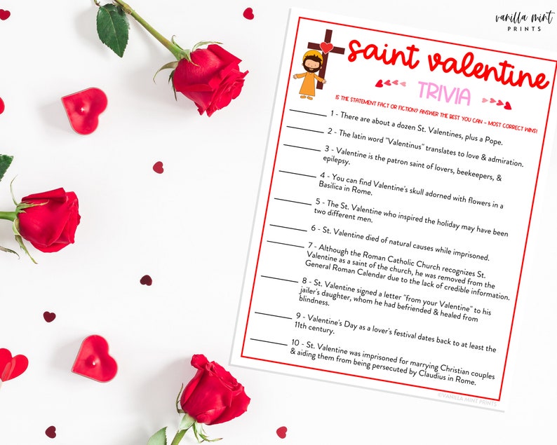 Valentine's Day Saint Valentine Trivia Game Valentine - Etsy