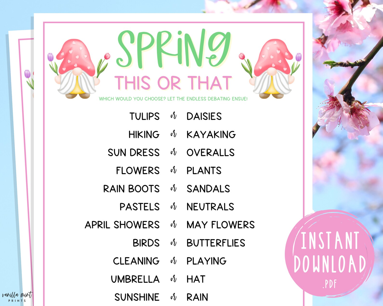 Spring This or That Printable Springtime Games Party Games - Etsy
