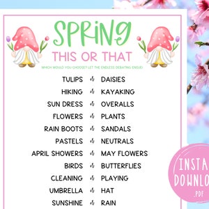 Spring This or That | Printable Springtime Games | Party Games | Spring ...