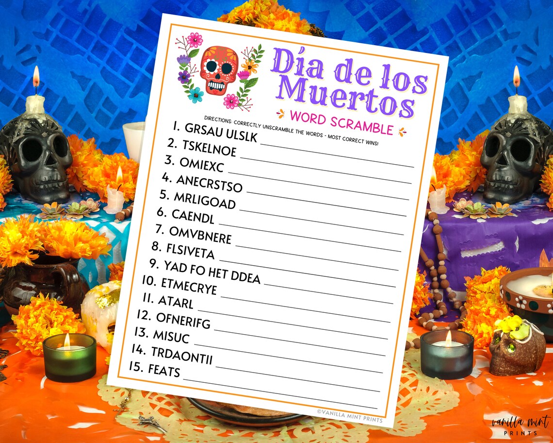Día De Los Muertos Word Scramble Printable Day of the Dead - Etsy