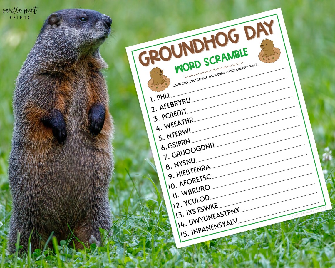 Groundhog Day Word Scramble Game Punxsutawney Phil Printable - Etsy