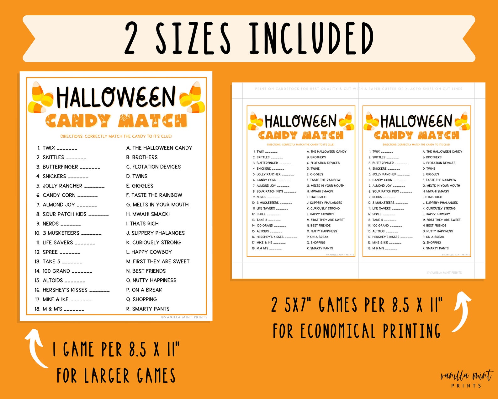 Halloween Candy Match Party Game Halloween Games for Kids & - Etsy