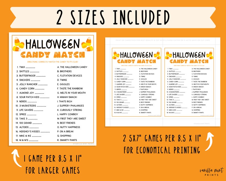 Halloween Candy Match Party Game Halloween Games for Kids & - Etsy