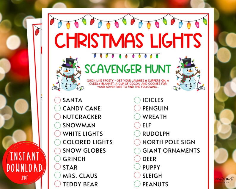 Christmas Lights Scavenger Hunt Game Christmas Printable - Etsy