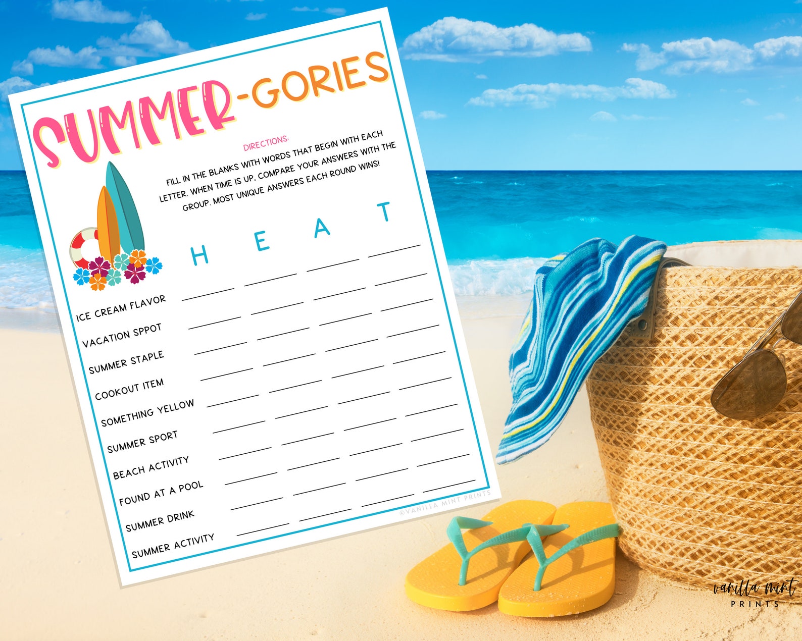 Summer Summer-Gories Scattergories Game Printable Summertime | Etsy