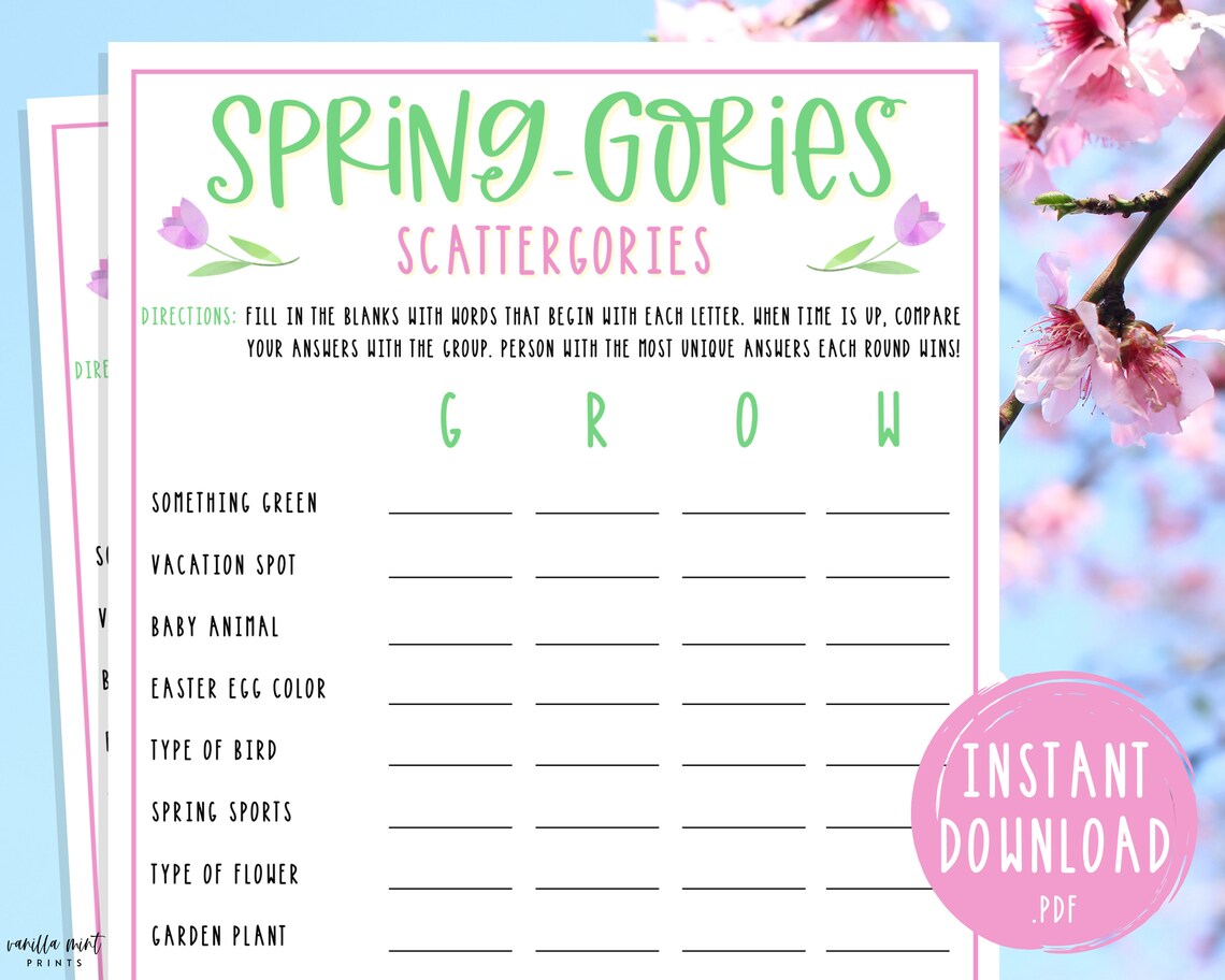 Spring Scattergories Spring-Gories Printable Springtime | Etsy
