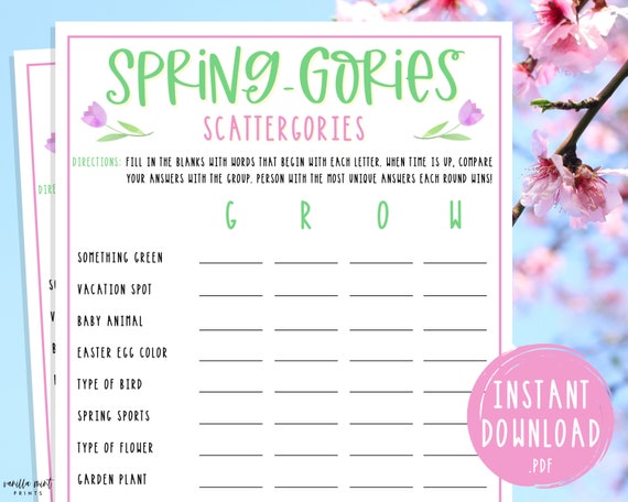 Spring Scattergories Spring-Gories Printable Springtime | Etsy