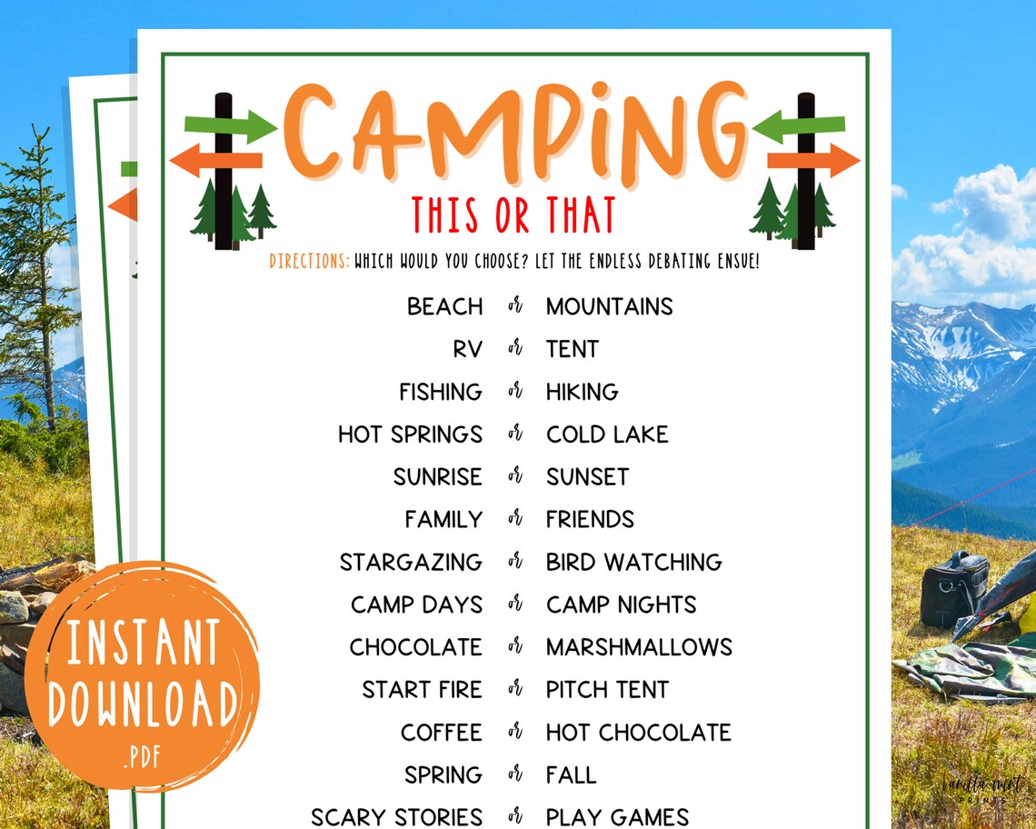 Camping This or That Printable Campground Games Party - Etsy