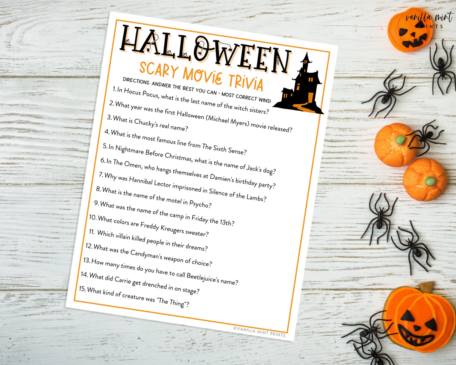 Halloween Scary Movie Trivia Game Halloween Printable Games - Etsy