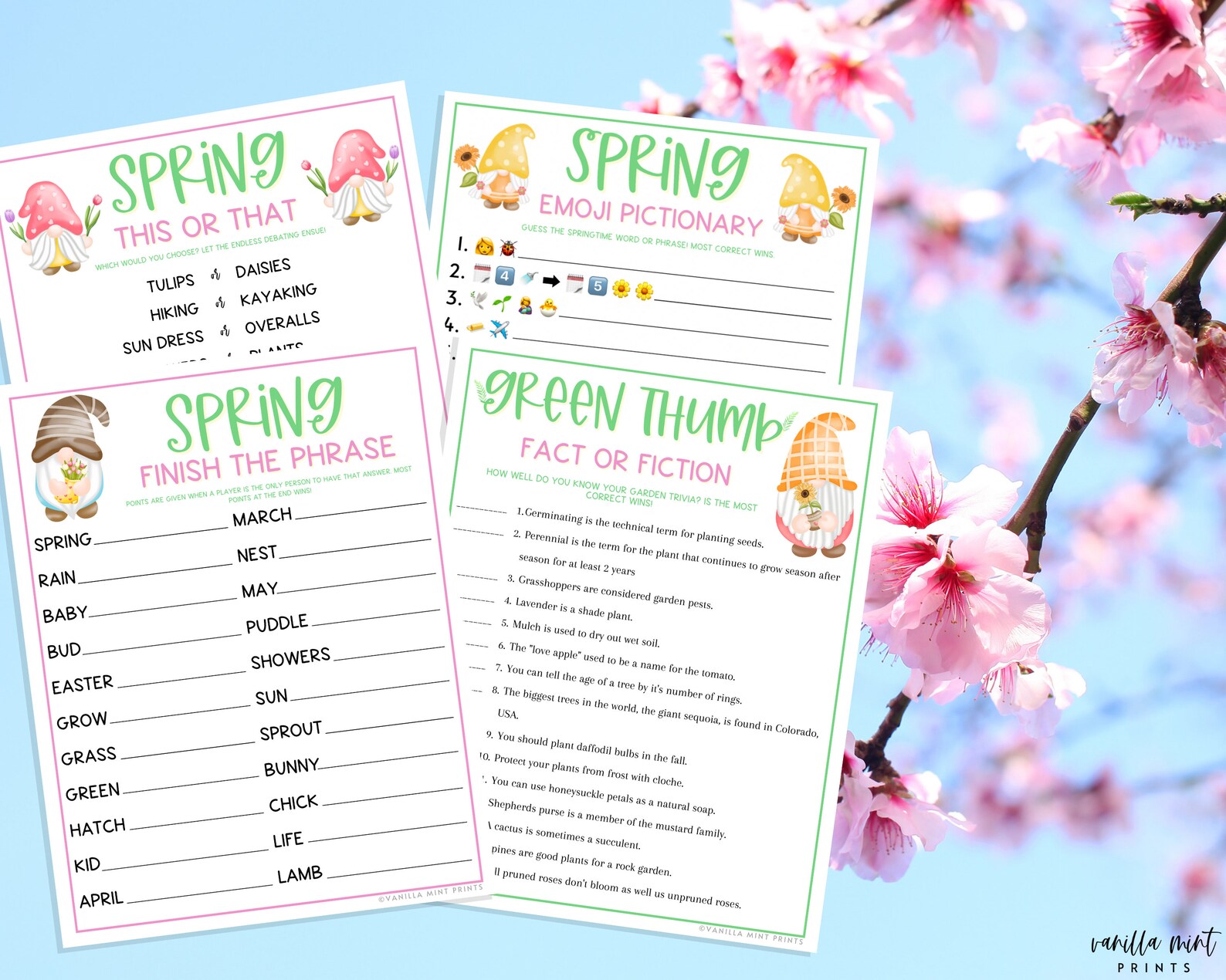 Spring 10 Game BUNDLE Fun Printable Springtime Trivia and | Etsy