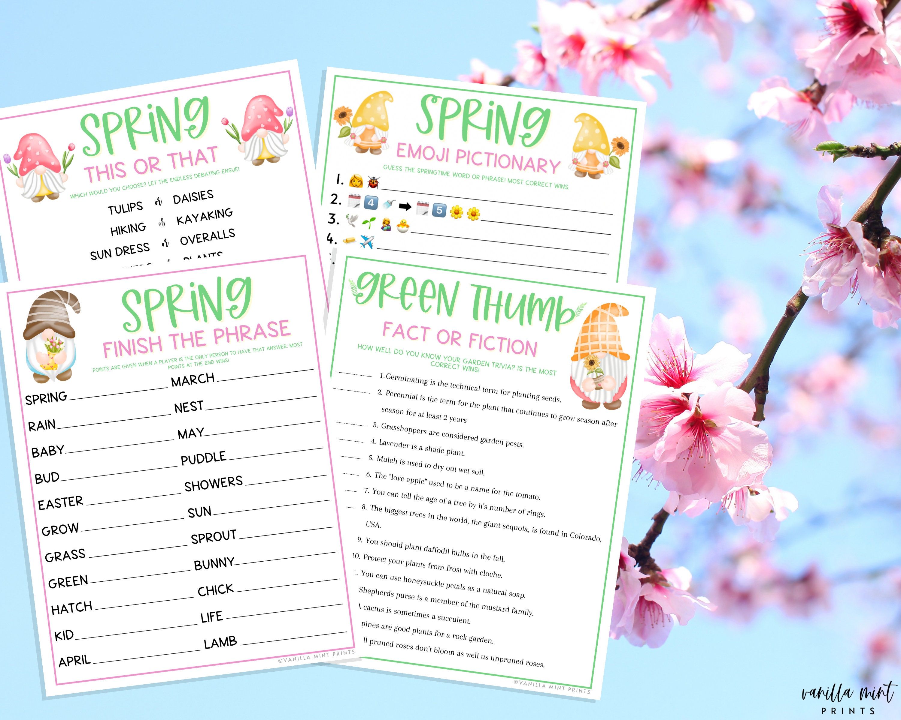 Spring 10 Game BUNDLE Fun Printable Springtime Trivia and - Etsy