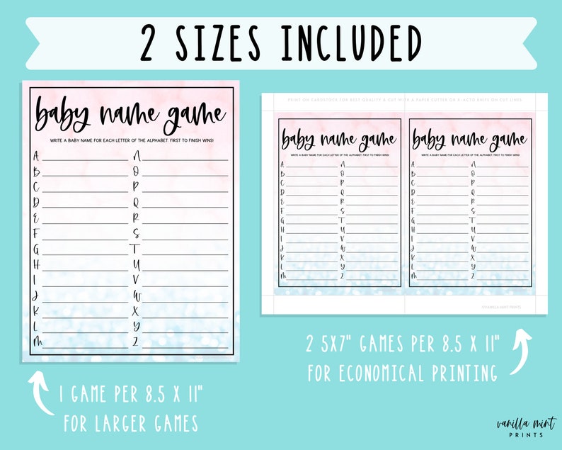 Baby Name Game A-Z Gender Reveal Party Games Baby Shower | Etsy