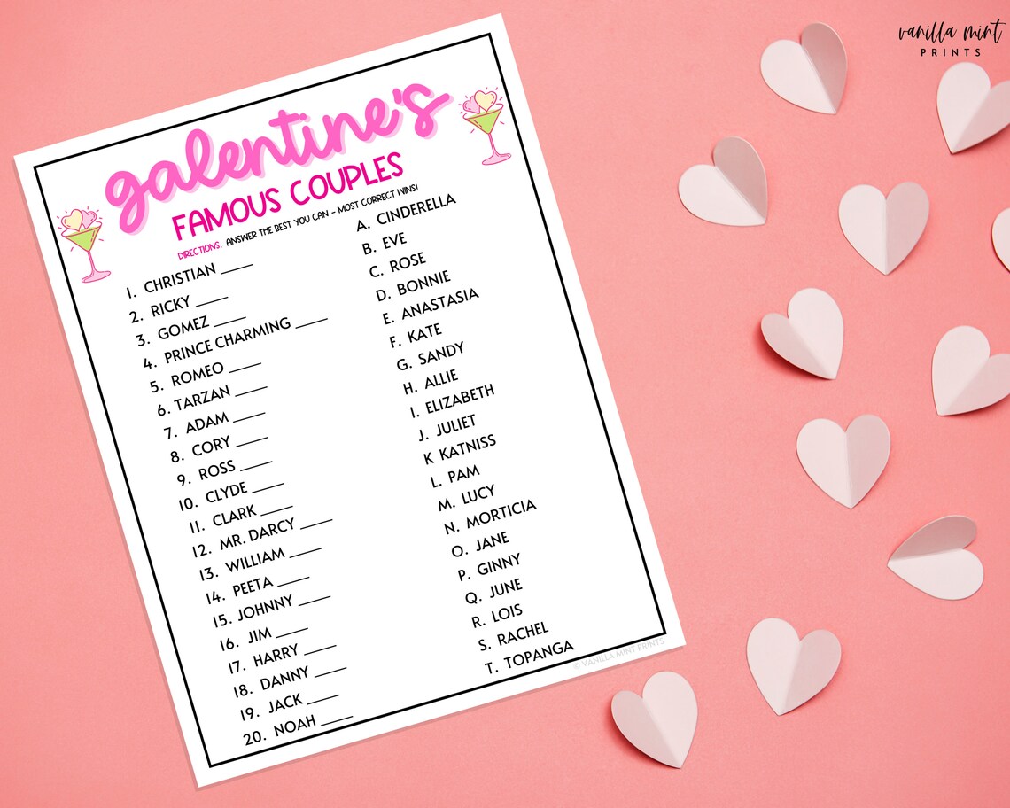 Galentine's Day Famous Couples Match Game Fun Party | Etsy