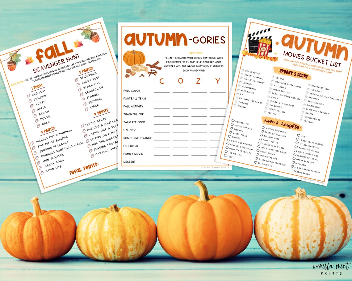 Fall 10 Game BUNDLE Printable Autumn Game Bundle Fall Time | Etsy